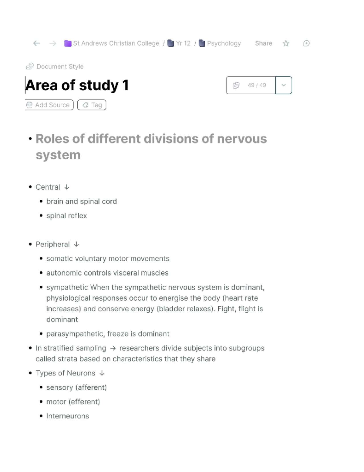 Psychology AOS 1: Nervous System Functions & Stress Responses Notes ...