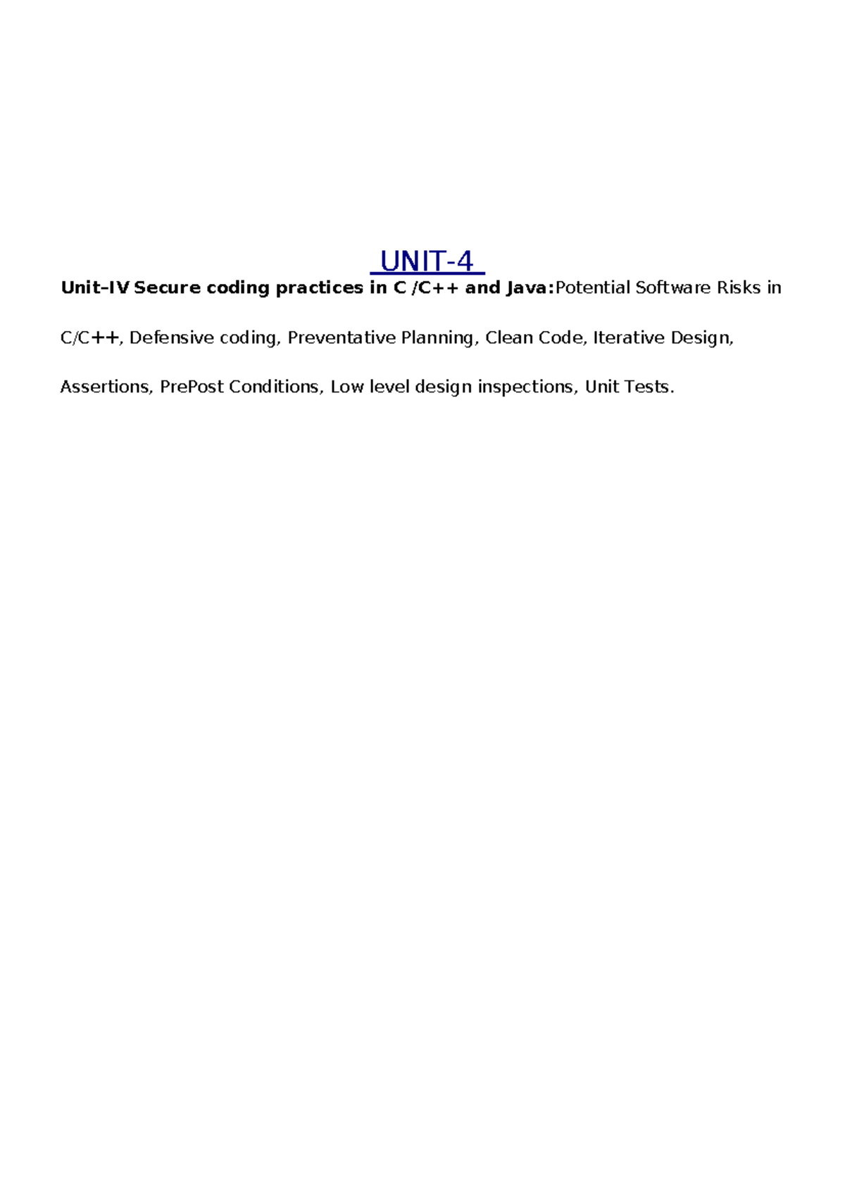SCT Unit4 Secure Coding Practices in C/C++ and Java: Risks and ...