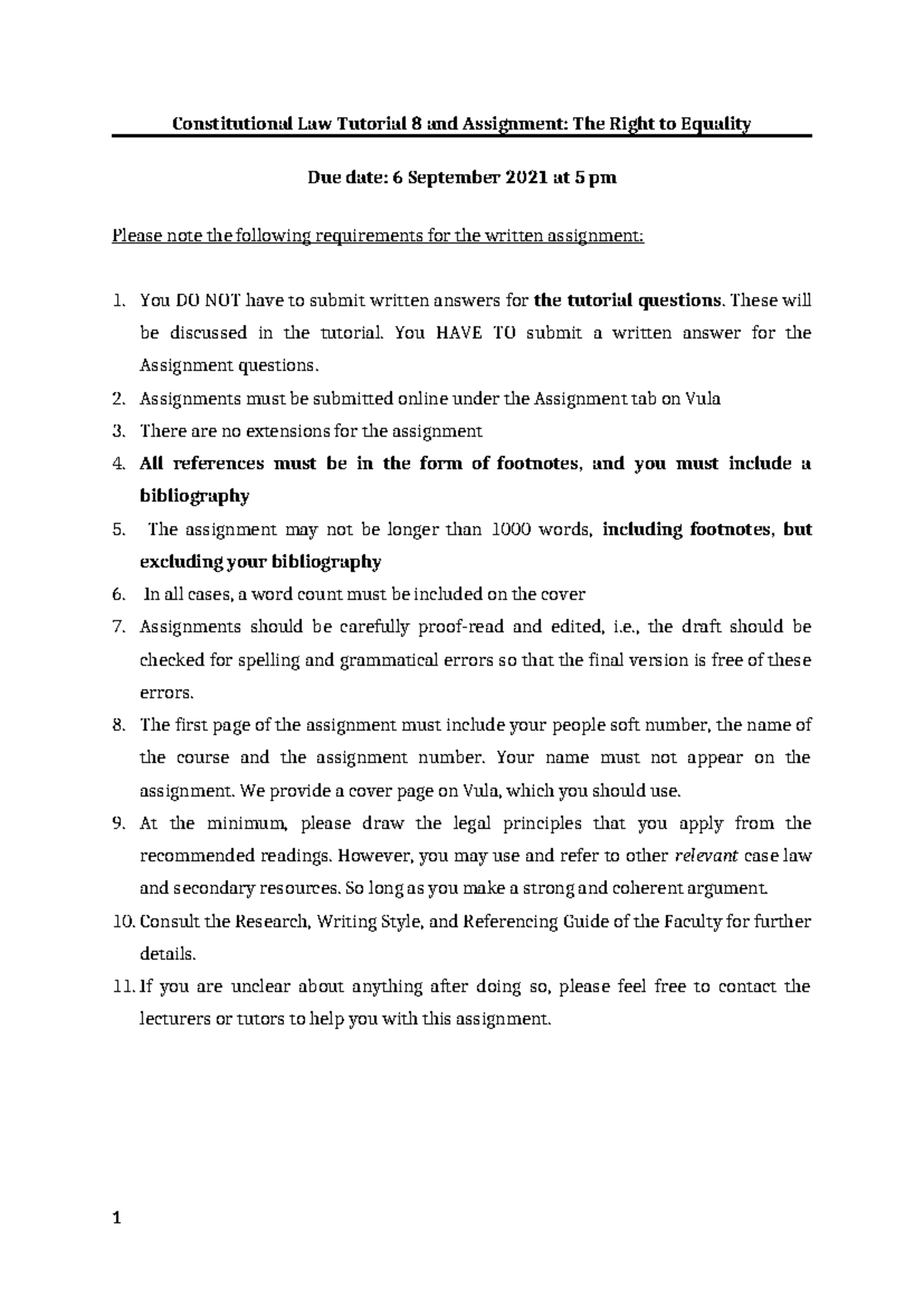 Constitutional Law Tutorial 8: Assignment on Right to Equality Analysis ...