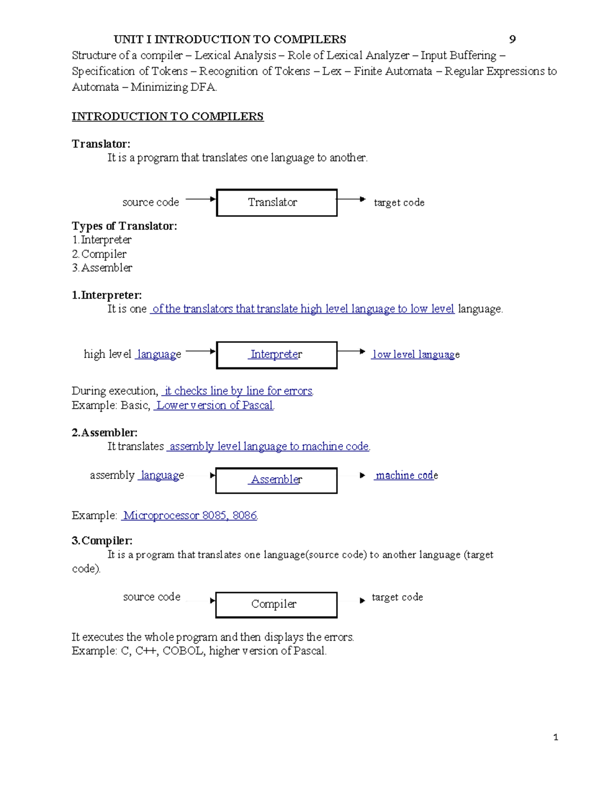 CD UNIT-1: Introduction to Compilers and Lexical Analysis Concepts ...
