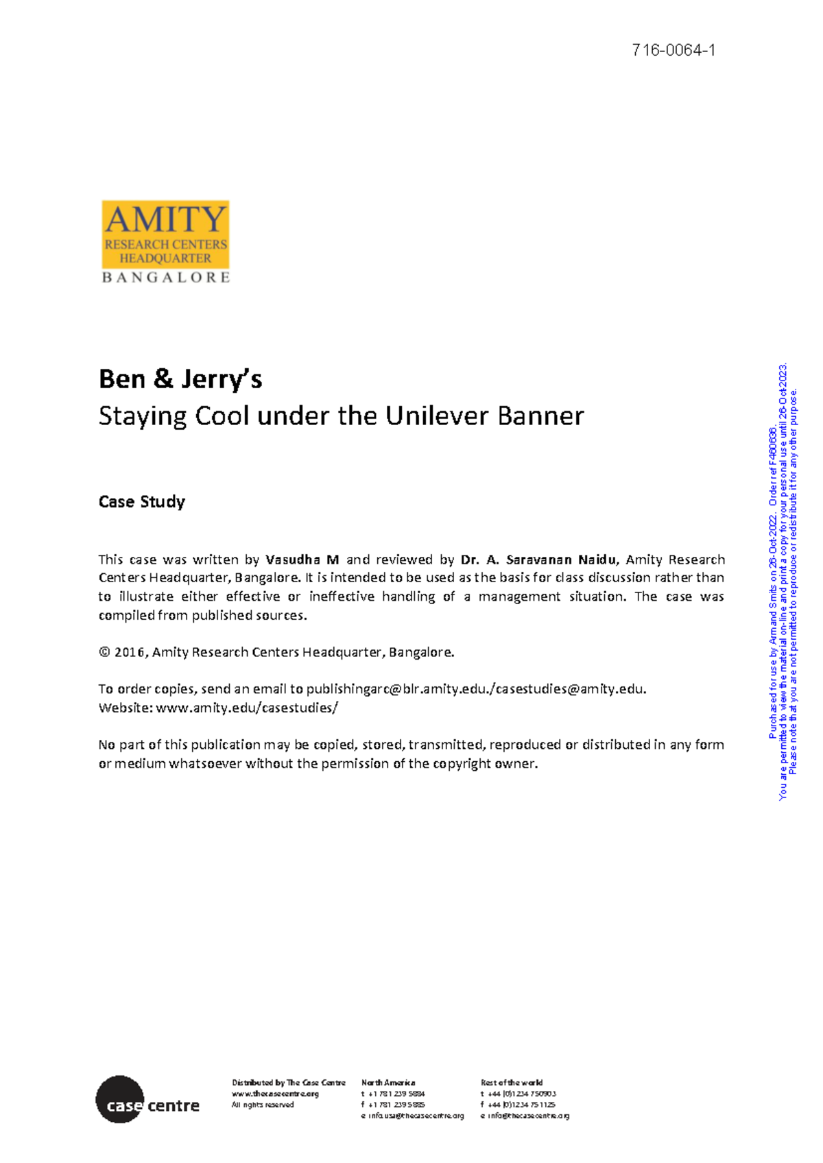 Ben Staying Cool under the Unilever Banner: A Case Study Analysis ...