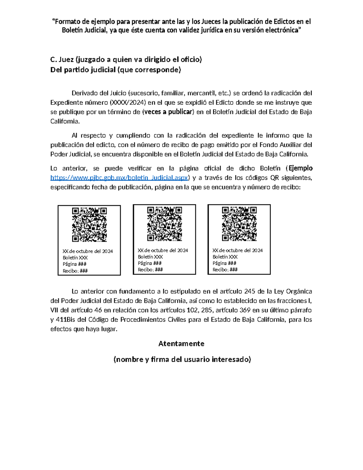 Plantilla de Edictos Judiciales con Código QR - Ejemplo Legal - Studocu