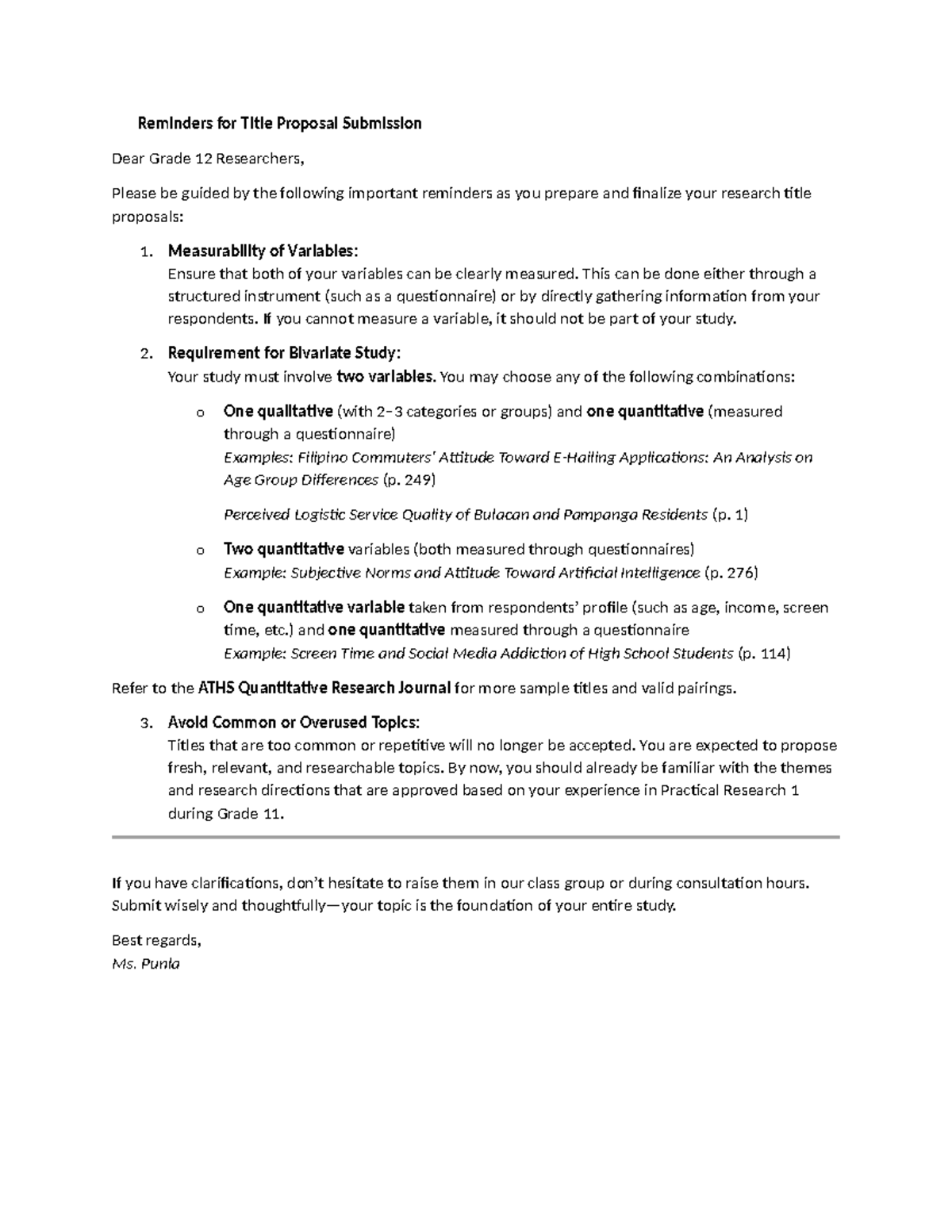 Guidelines for Title Proposal Submission in Grade 12 Research - Studocu