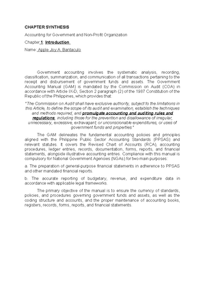Chapter 7 Synthesis - CHAPTER SYNTHESIS Accounting for Government and ...