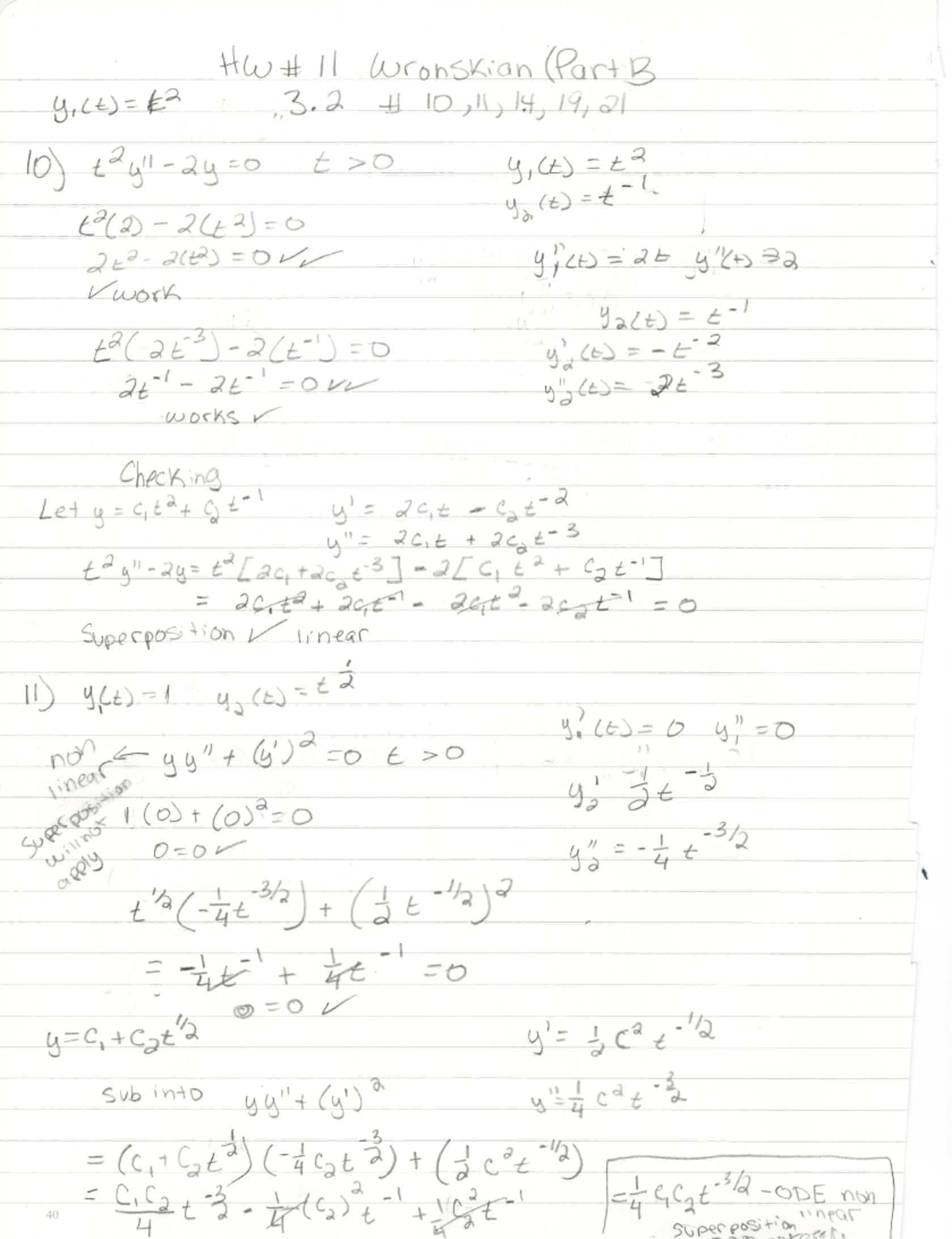 Diffeq HW 11: Wronskian & Superposition Concepts - Studocu