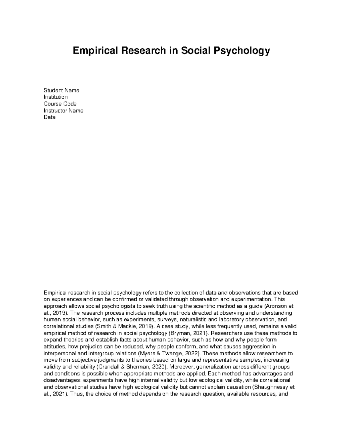 Empirical Research Methods in Social Psychology (PSY 101) - Studocu