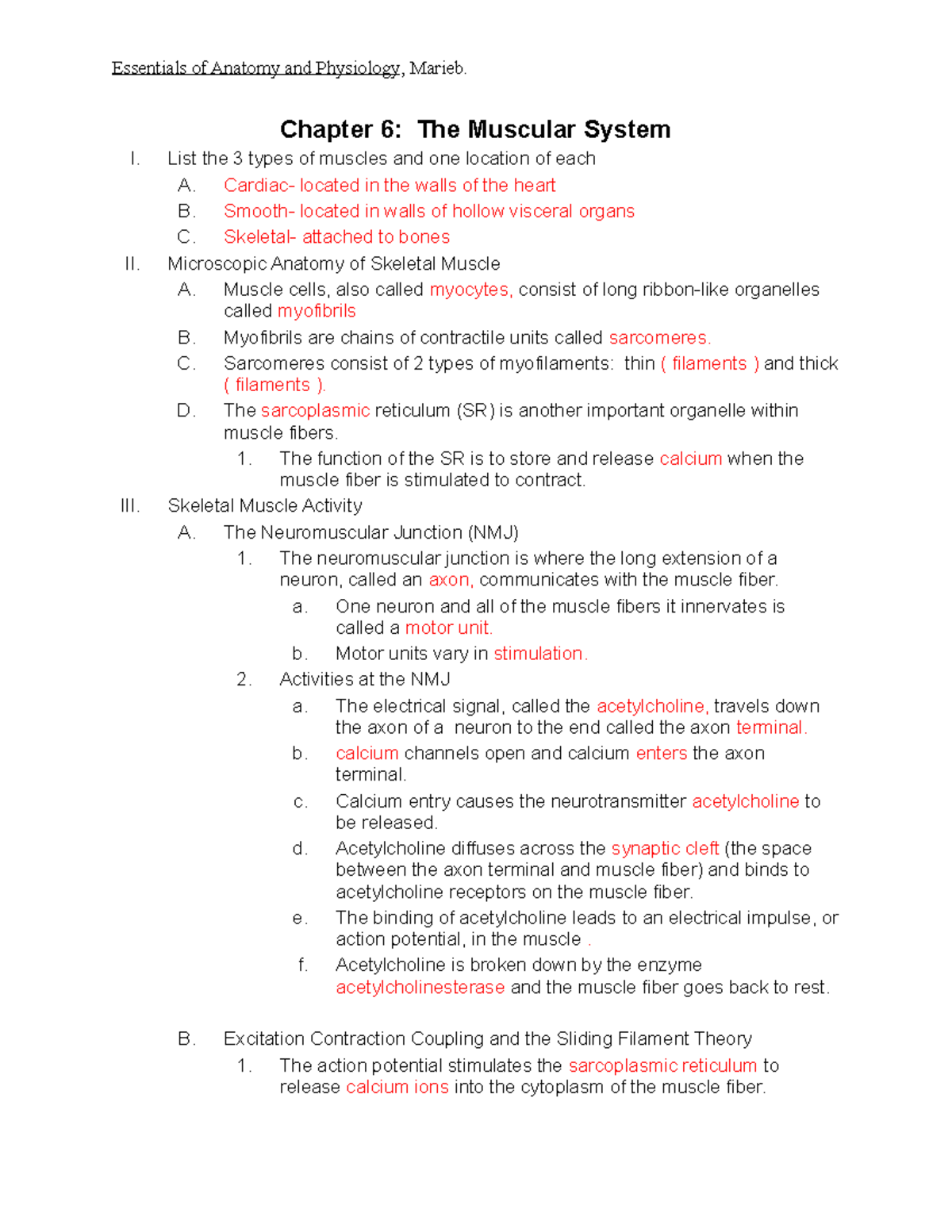 The Muscular System (A&P, Ch. 6) - Q&A with Diagrams Included - Studocu