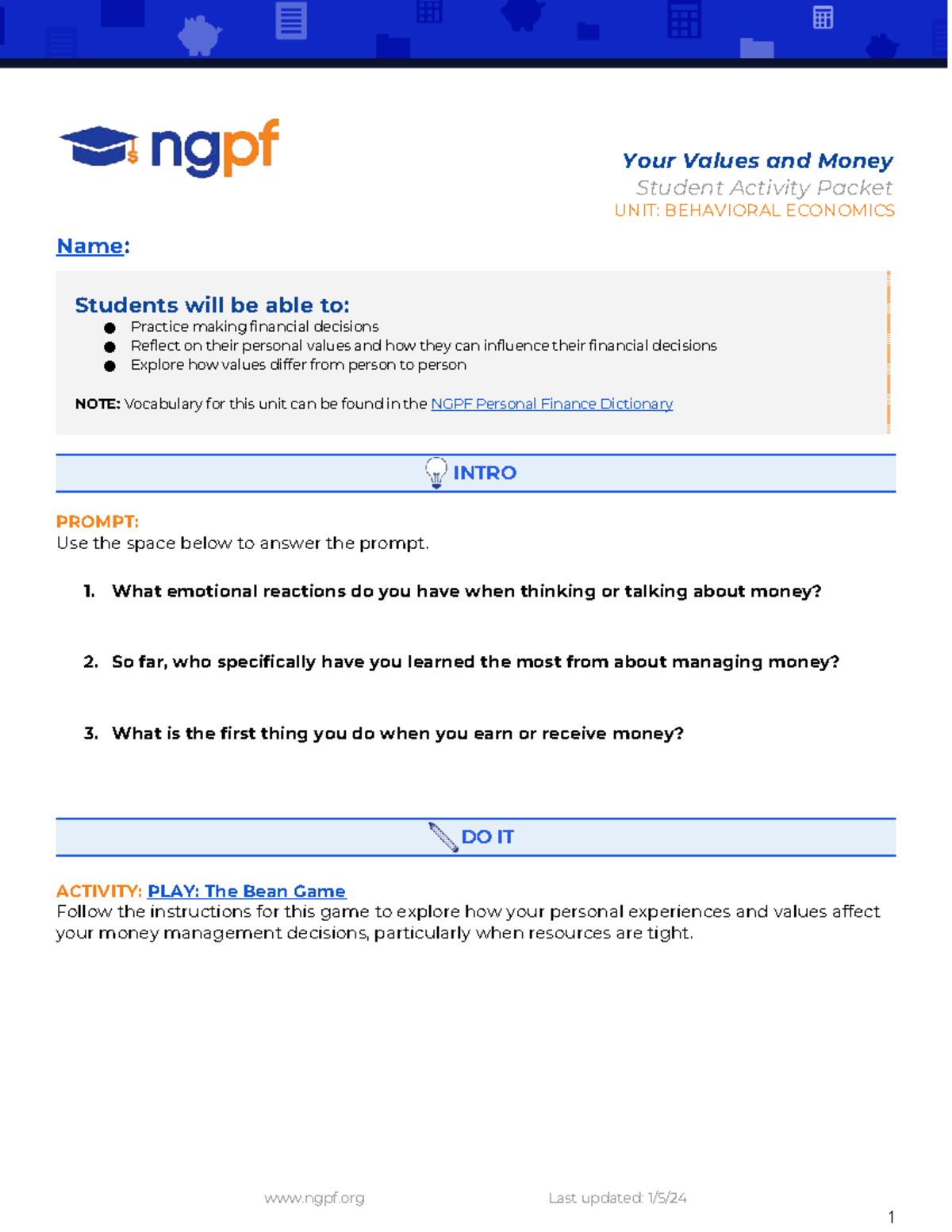 Behavioral Economics Unit: Exploring Your Values & Money Decisions ...