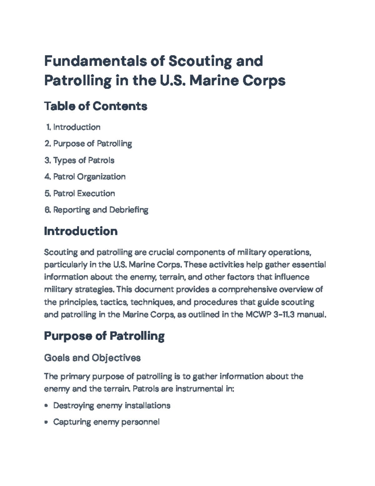 Fundamentals of Scouting and Patrolling (MCWP 3-11.3) Overview ...
