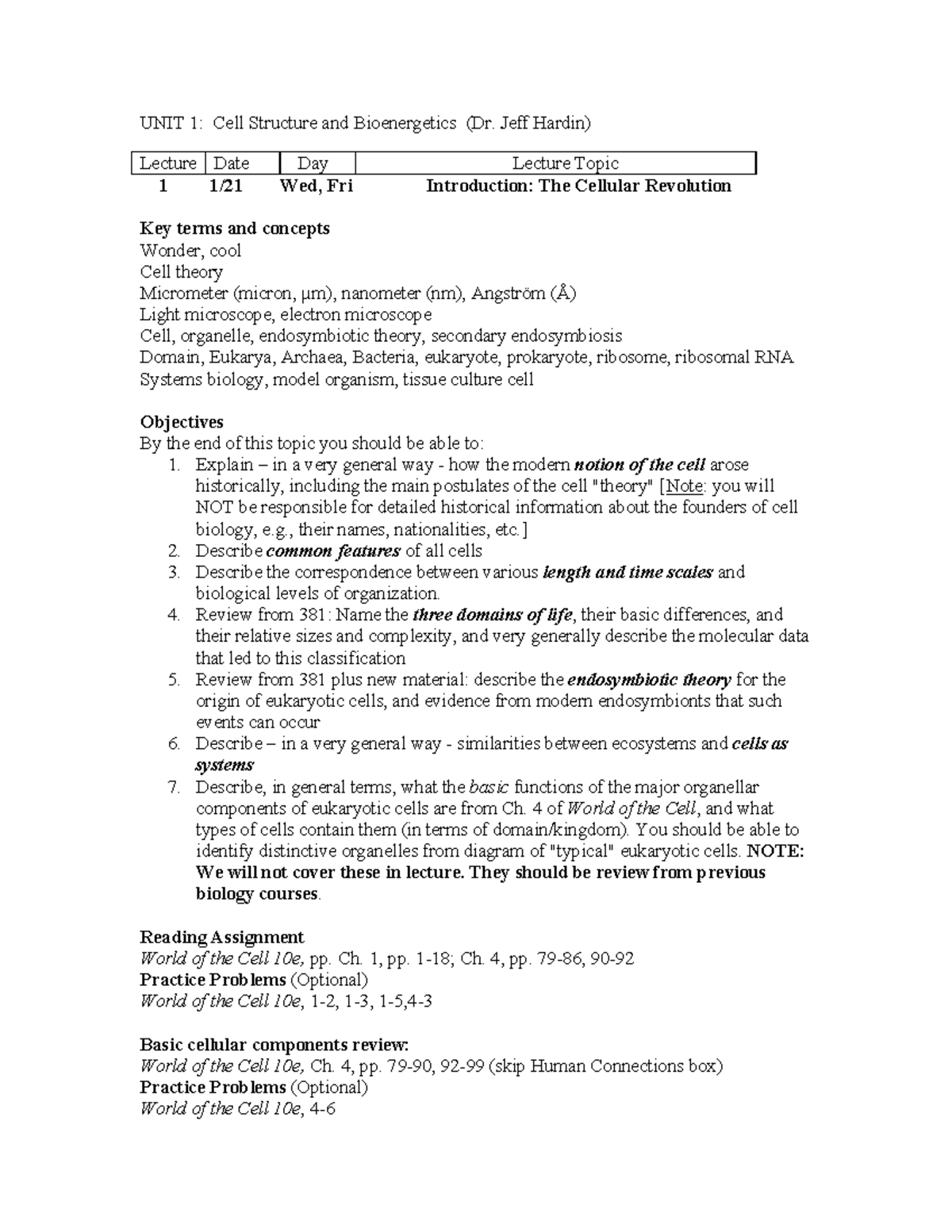 Lecture Notes: Cell Structure and Bioenergetics - Studocu