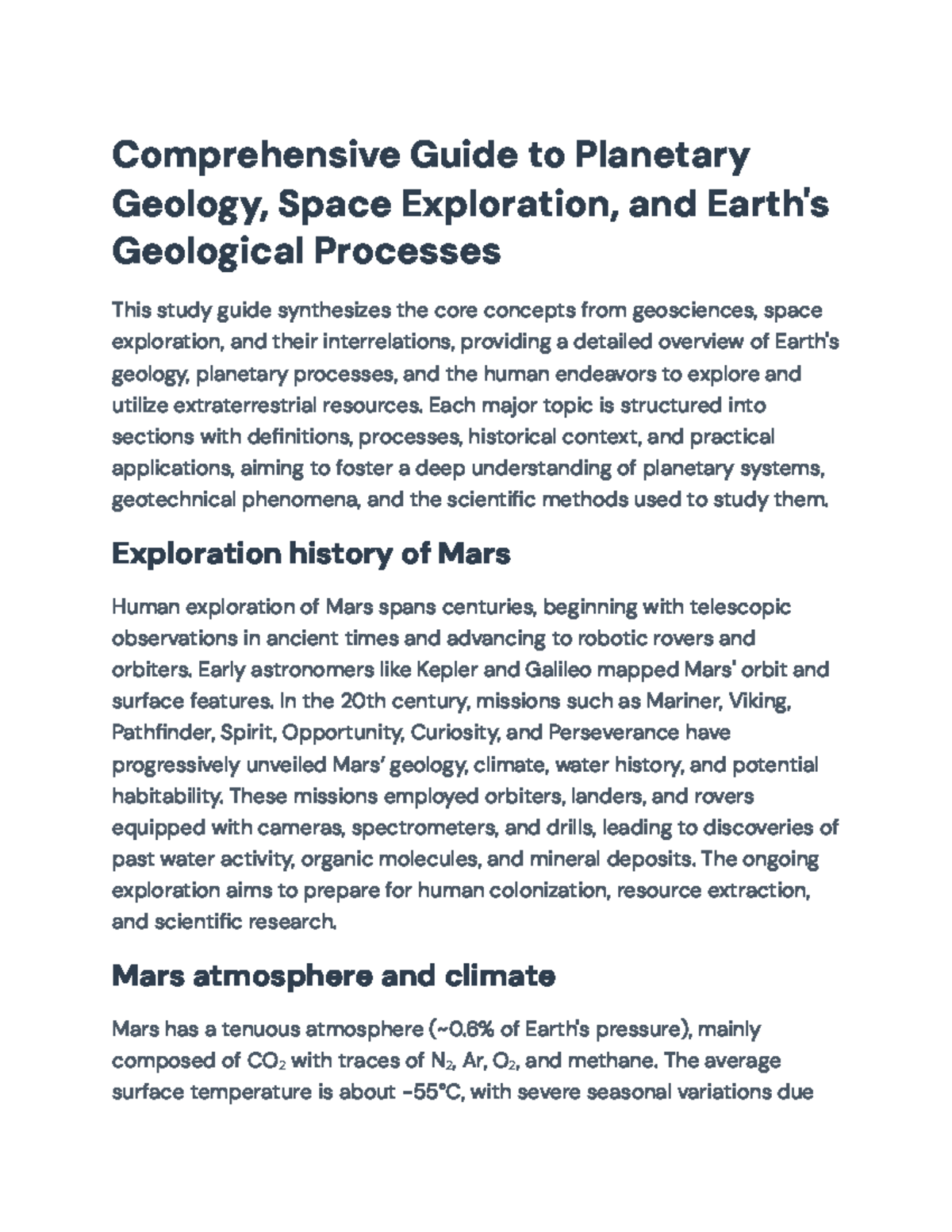 Understanding Earth's Geological Processes and Space Exploration (GEOL ...