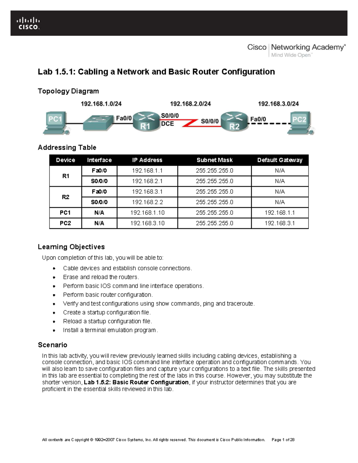 1 Lab Cabling a Network and Basic Router Configuration - Lab 1.5 ...