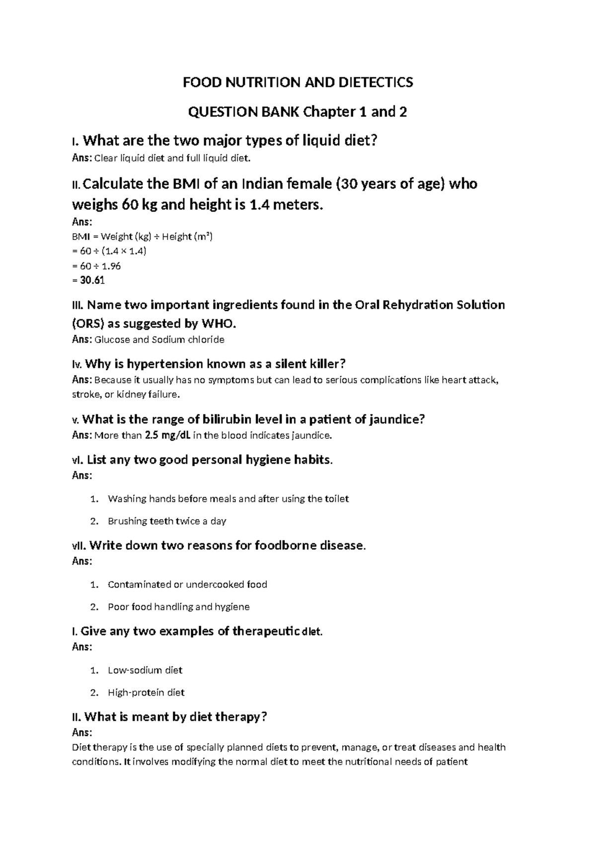 FOOD NUTRITION AND DIETETICS QUESTION BANK: Chapters 1 & 2 Insights ...