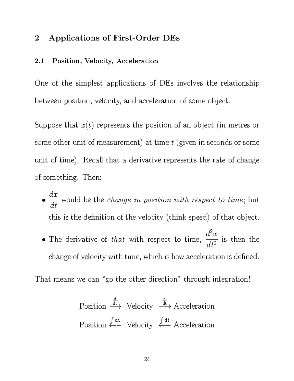 MATH 201 Lecture Notes: Position, Velocity, Acceleration & Orthogonal ...