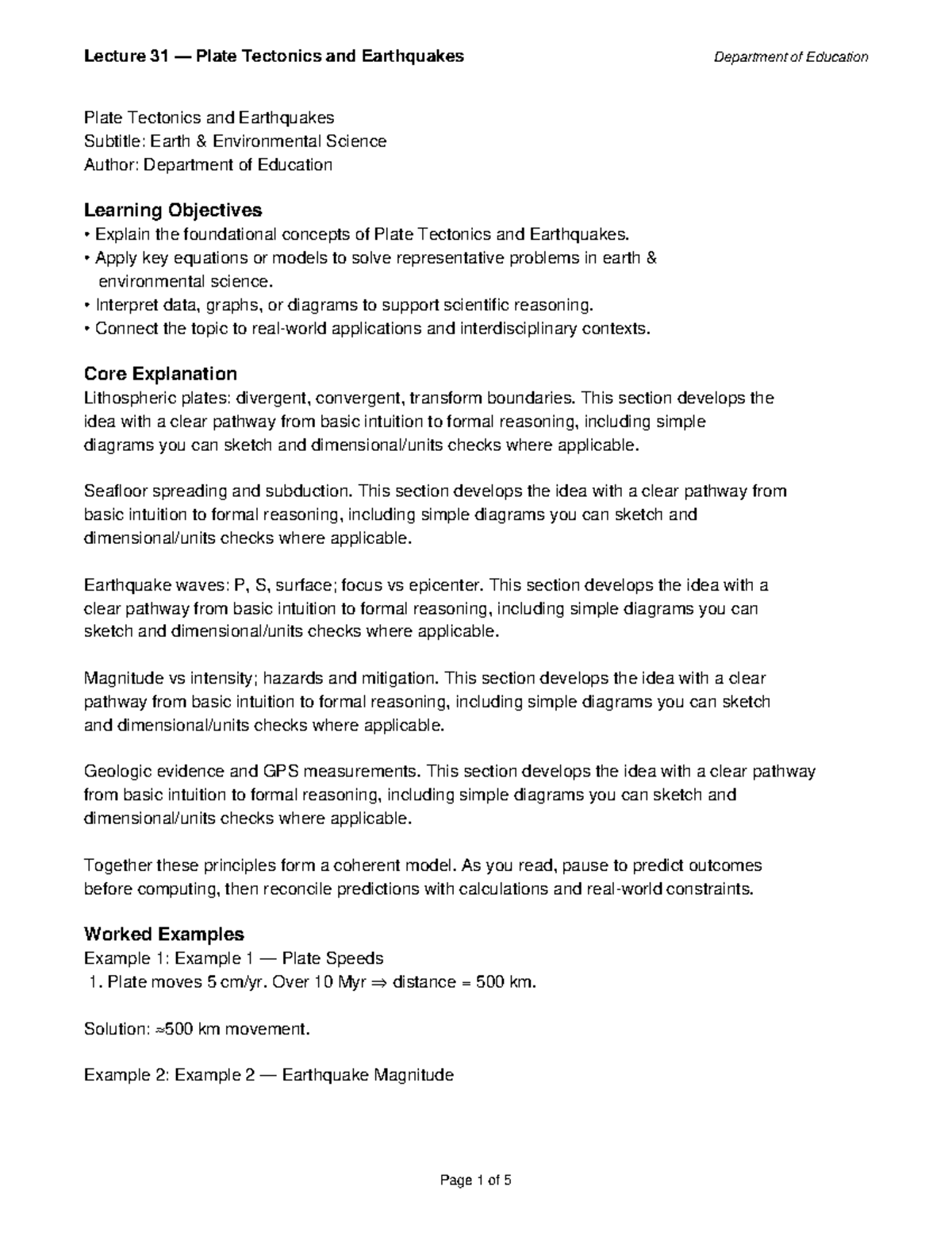 Lecture 31: Understanding Plate Tectonics & Earthquakes in Earth ...
