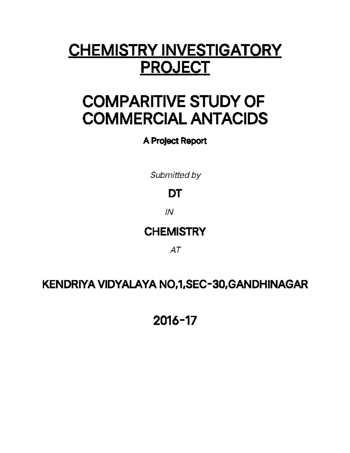 CHEMISTRY DT Project: Comparative Study of Commercial Antacids - Studocu