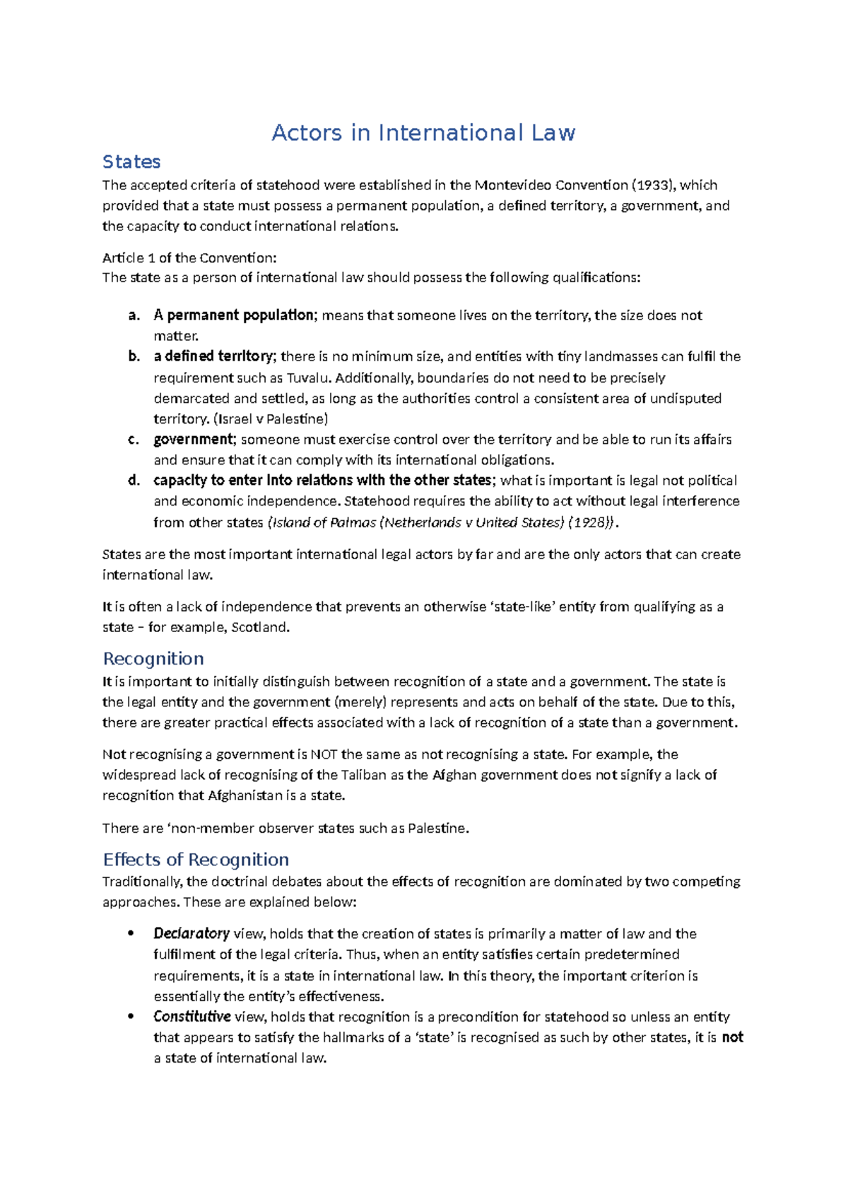 (Week 3) Key Actors and Concepts in International Law - Studocu