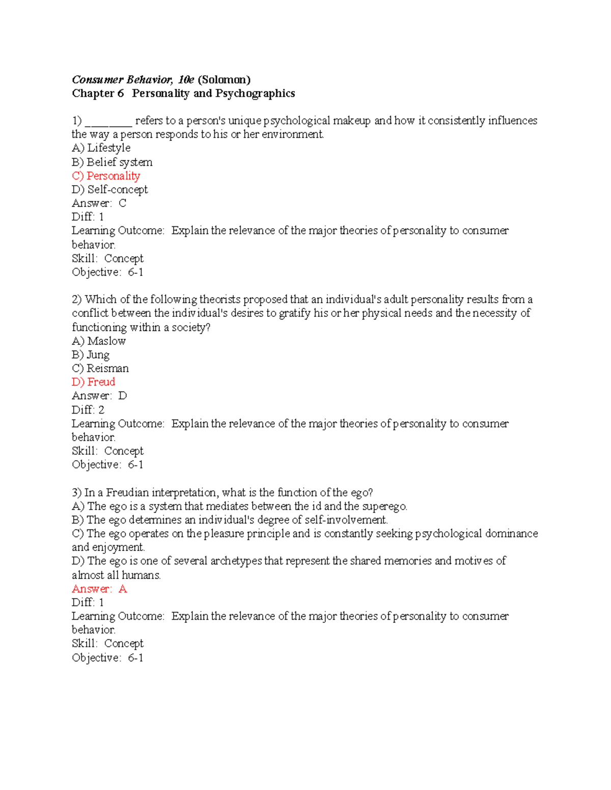 Consumer Behavior, 10e (Solomon) Chapter 10: Personality Insights - Studocu