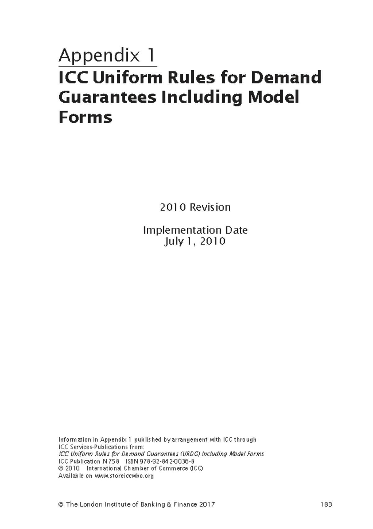 Appendix 1: ICC URDG 2010 Revision - Demand Guarantees & Model Forms ...