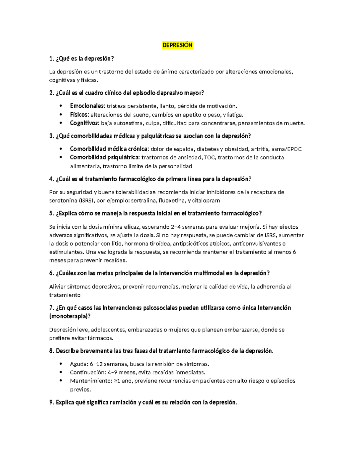 DEPRESIÓN - Preguntas y Respuestas sobre el Trastorno (DEP 101) - Studocu