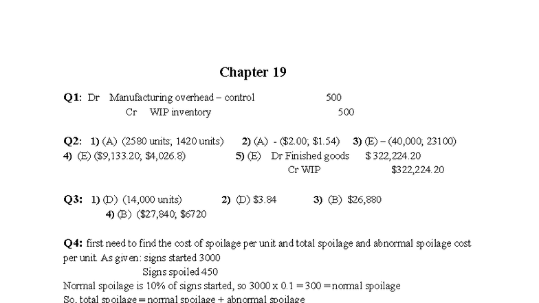 Managerial Acct 2: Chapter 19 Assignment 3 Overview and Solutions - Studocu