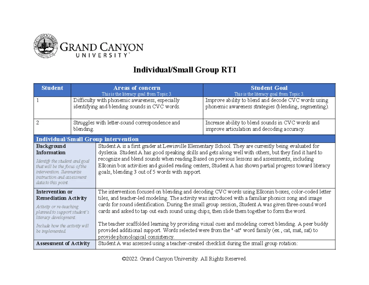 ECS-475-T6 RTI - Individualized Literacy Intervention Plan - Studocu