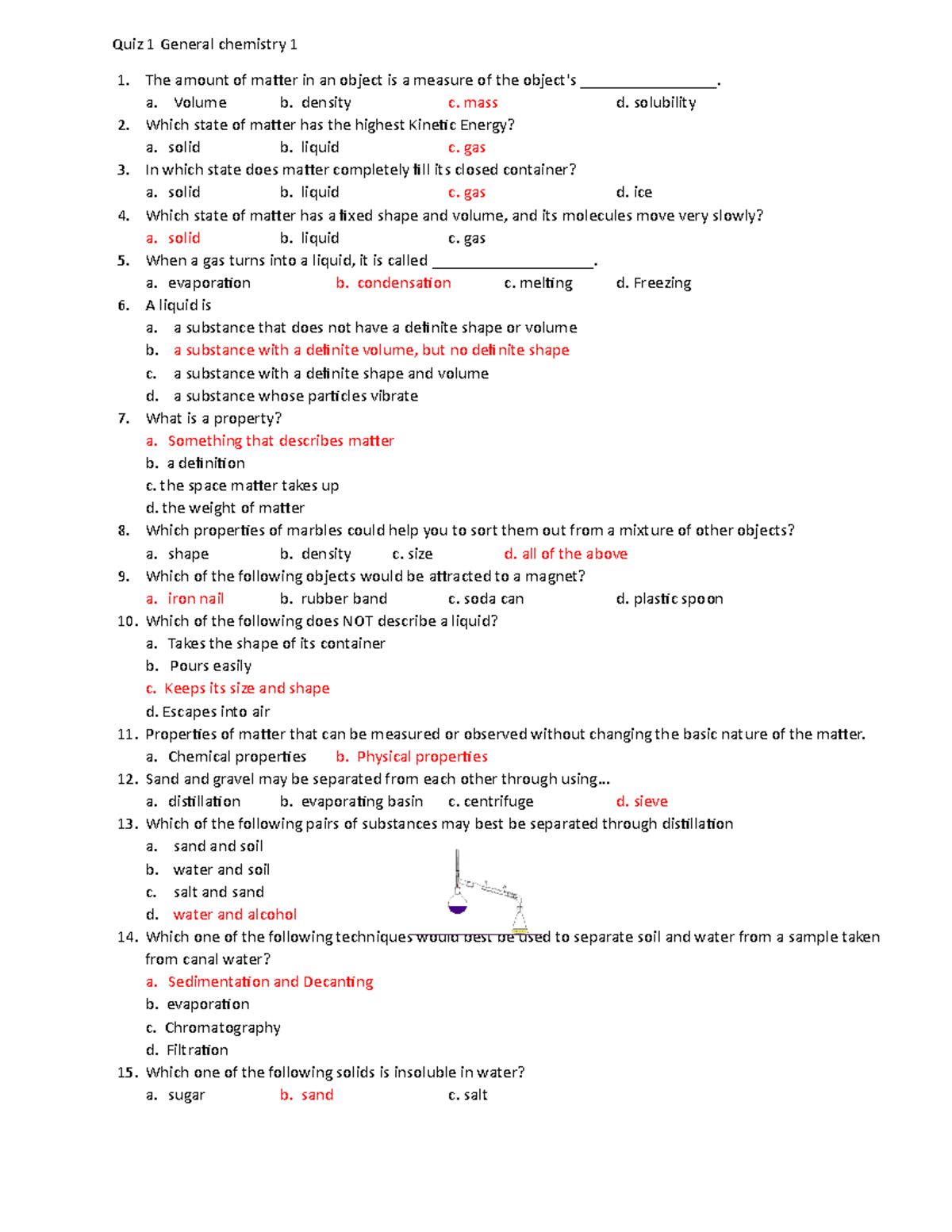 Quiz 1 - Chemistry Quiz on Matter and Its Properties - Studocu