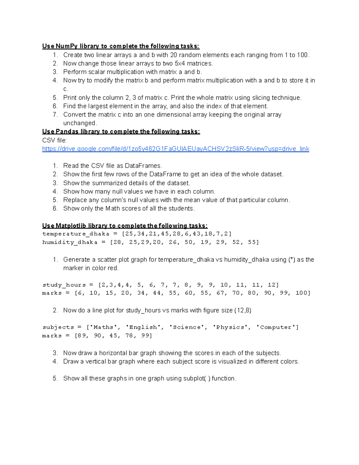 Lab 1 HW: NumPy, Pandas & Matplotlib Tasks and Visualizations - Studocu