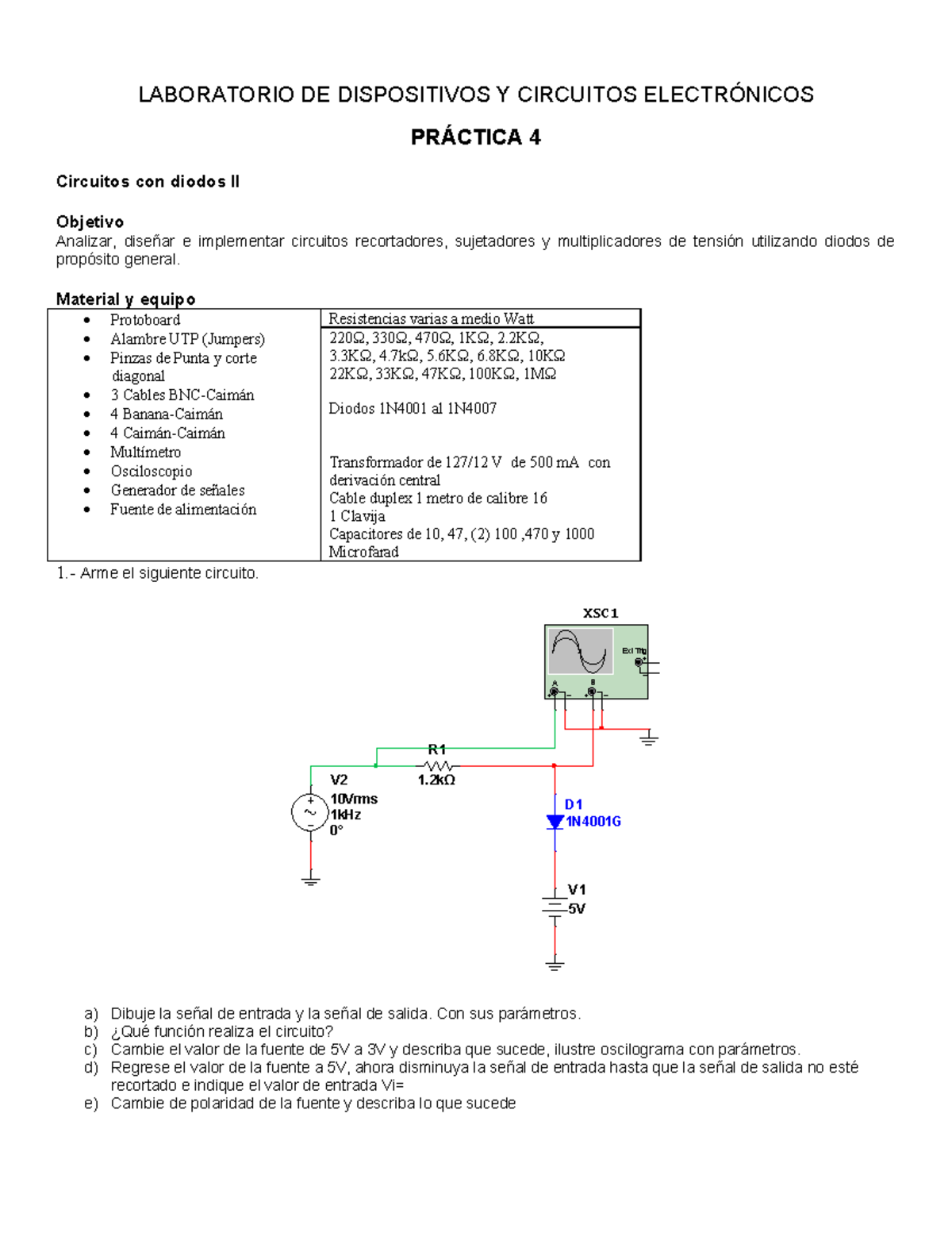 Práctica 4: Circuitos con Diodos II - LAB DISPOSITIVOS Y CIRCUITOS ELECTRÓNICOS - Studocu