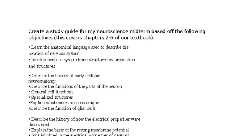 Intro to neuro study guide - Create a study guide for my neuroscience ...