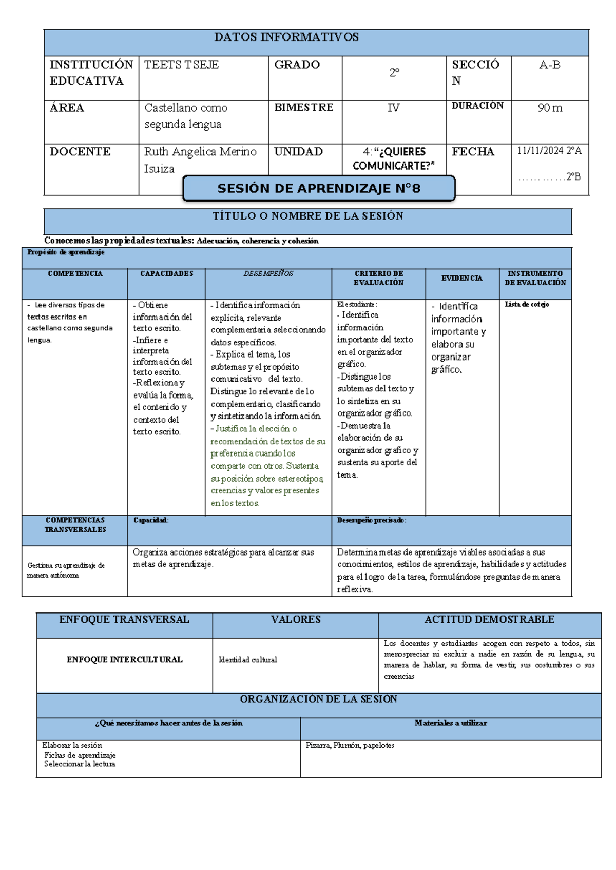 DATOS INFORMATIVOS: SESIÓN DE APRENDIZAJE 2º GRADO - PROPIEDADES ...