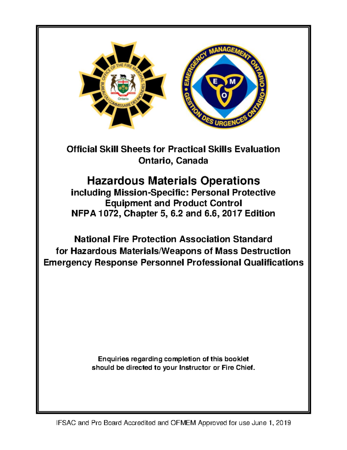 Haz Mat Operations (NFPA 1072-2017 ) - Ofmem Skill Sheets Booklet ...