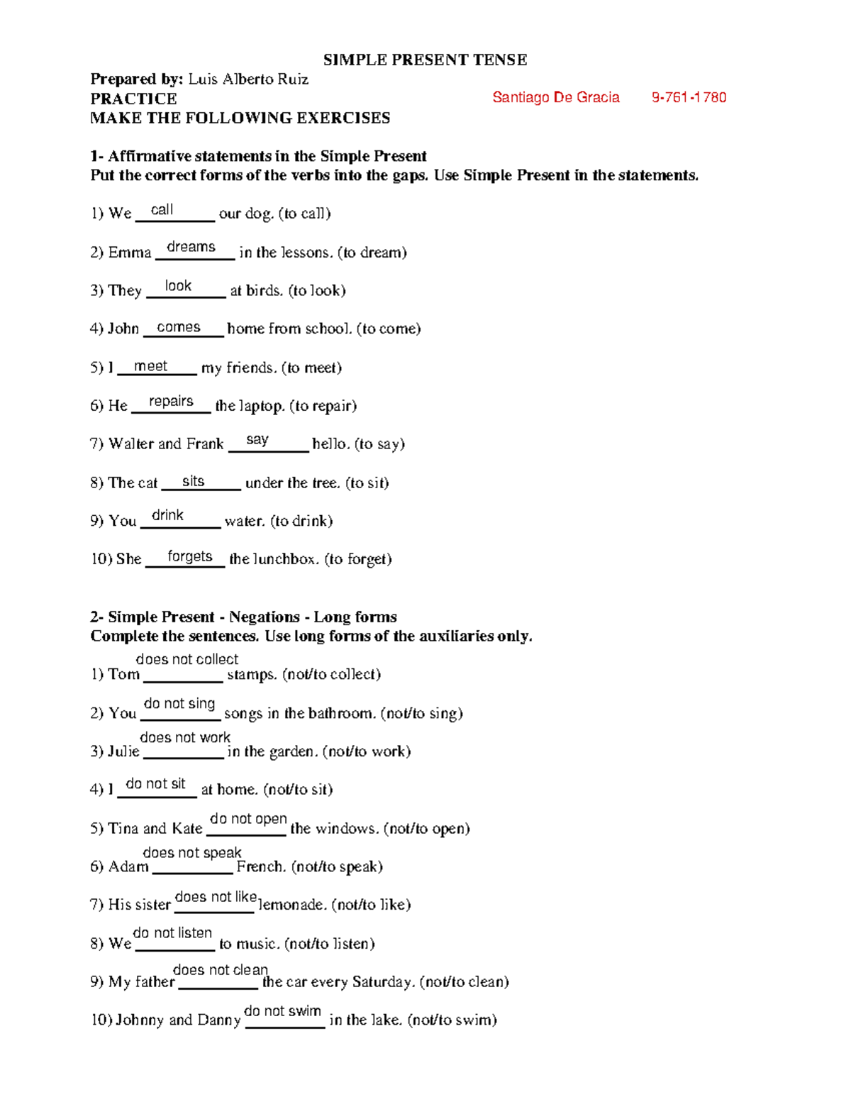 Simple Present Tense Exercises - Practice and Application Guide - Studocu