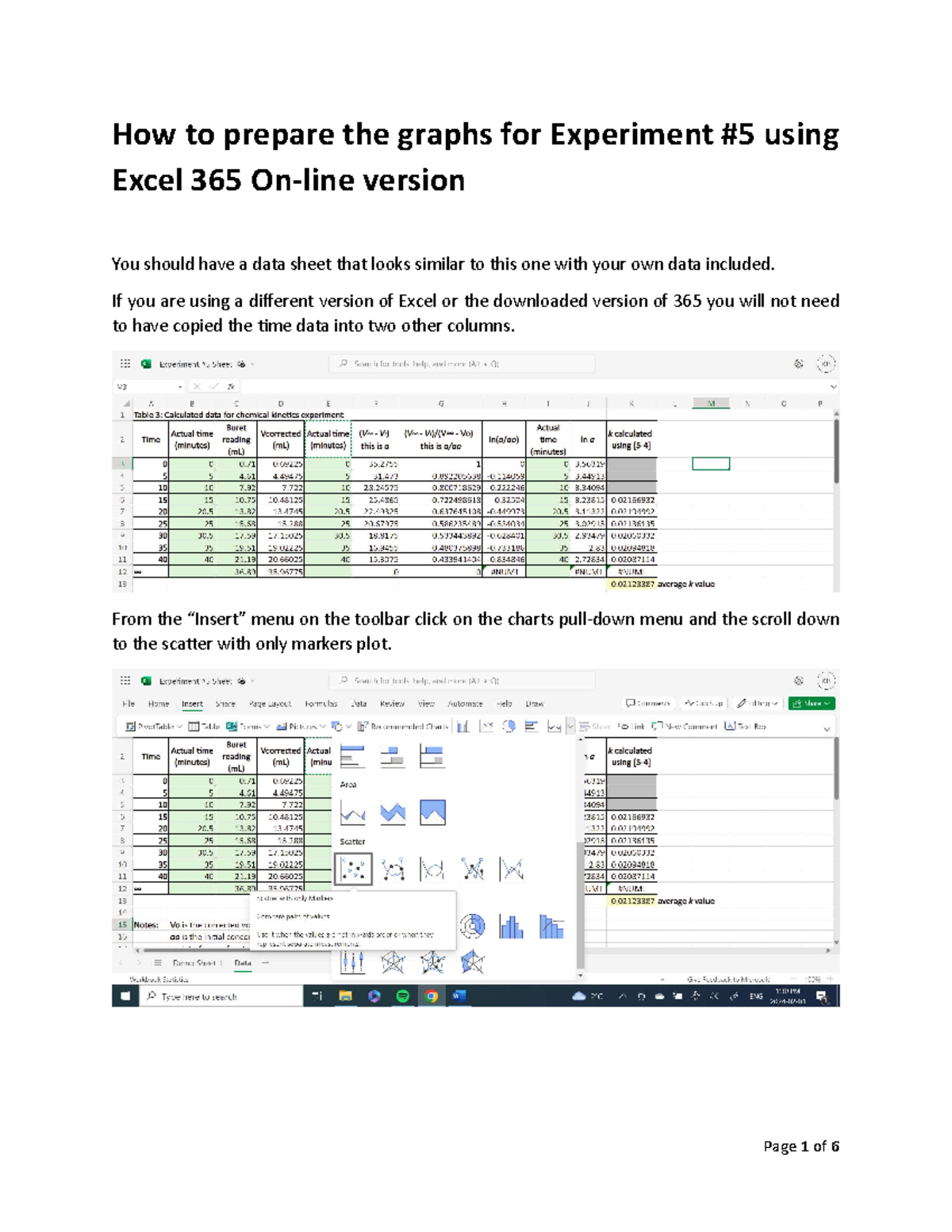 How to Prepare the Graph for Experiment #5 (Kinetics) using Online Excel 365 - How to prepare ...