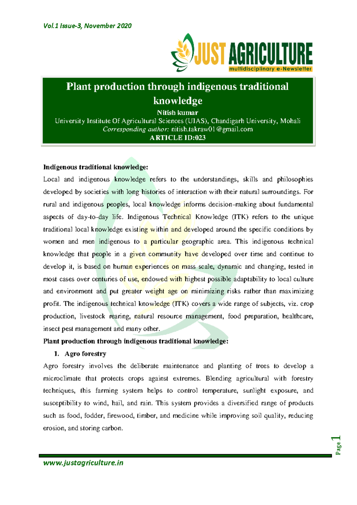 023 Plant production through indigenous traditional knowledge - Vol ...