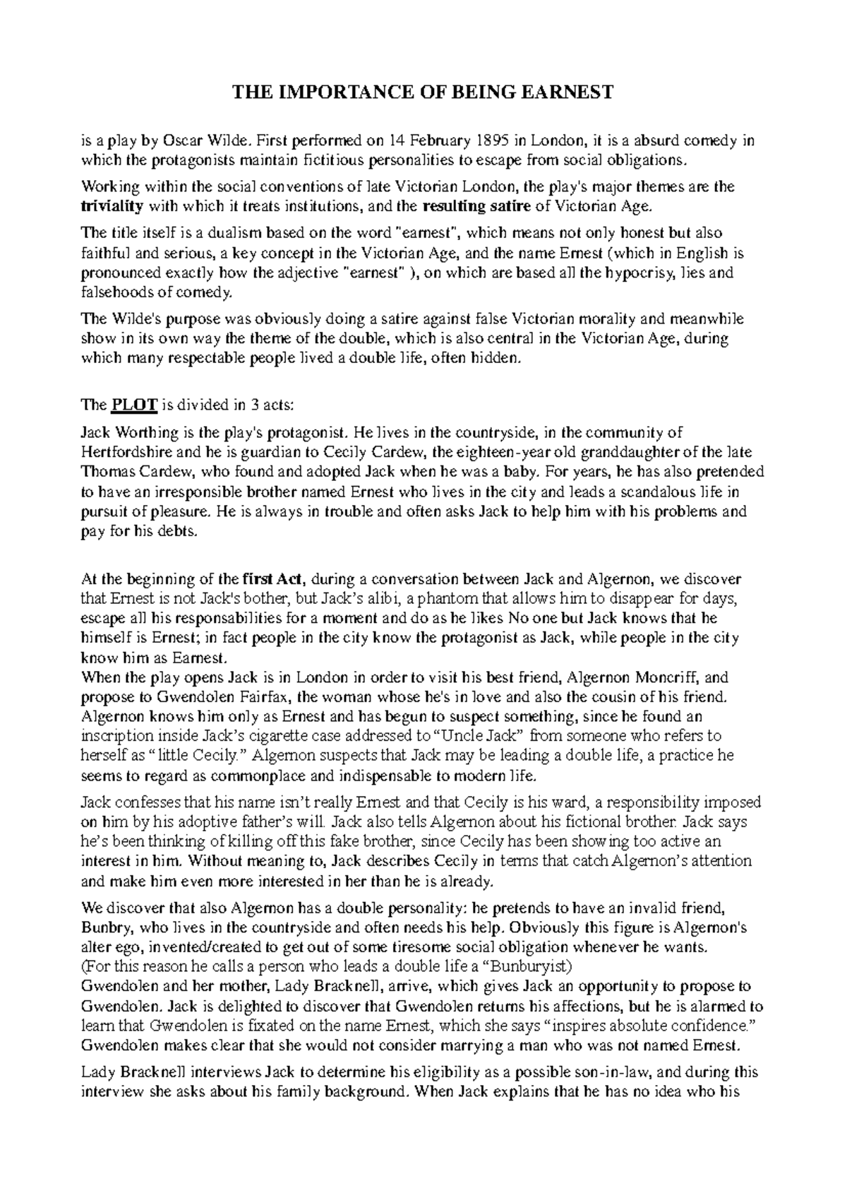The Importance of Being Earnest: A Study on Wilde's Wit and Themes ...