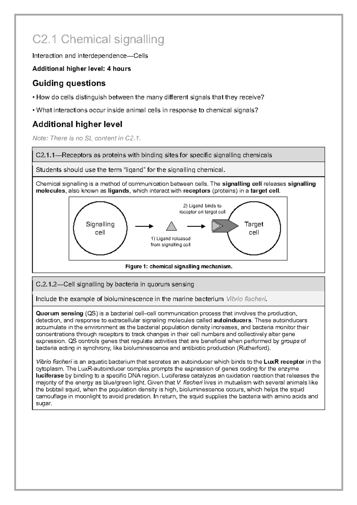Chemical Signalling - notes - C2 Chemical signalling Interaction and ...