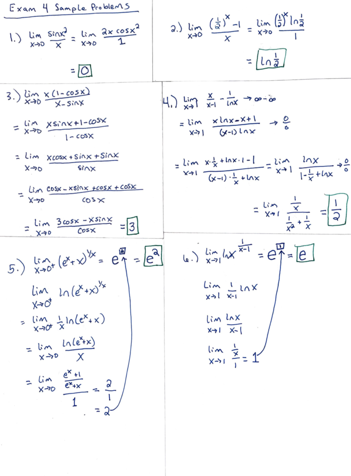 Cal II Exam 4 Review Spring 2023 - Sample Problems Key - L,A y.. S,'A ...