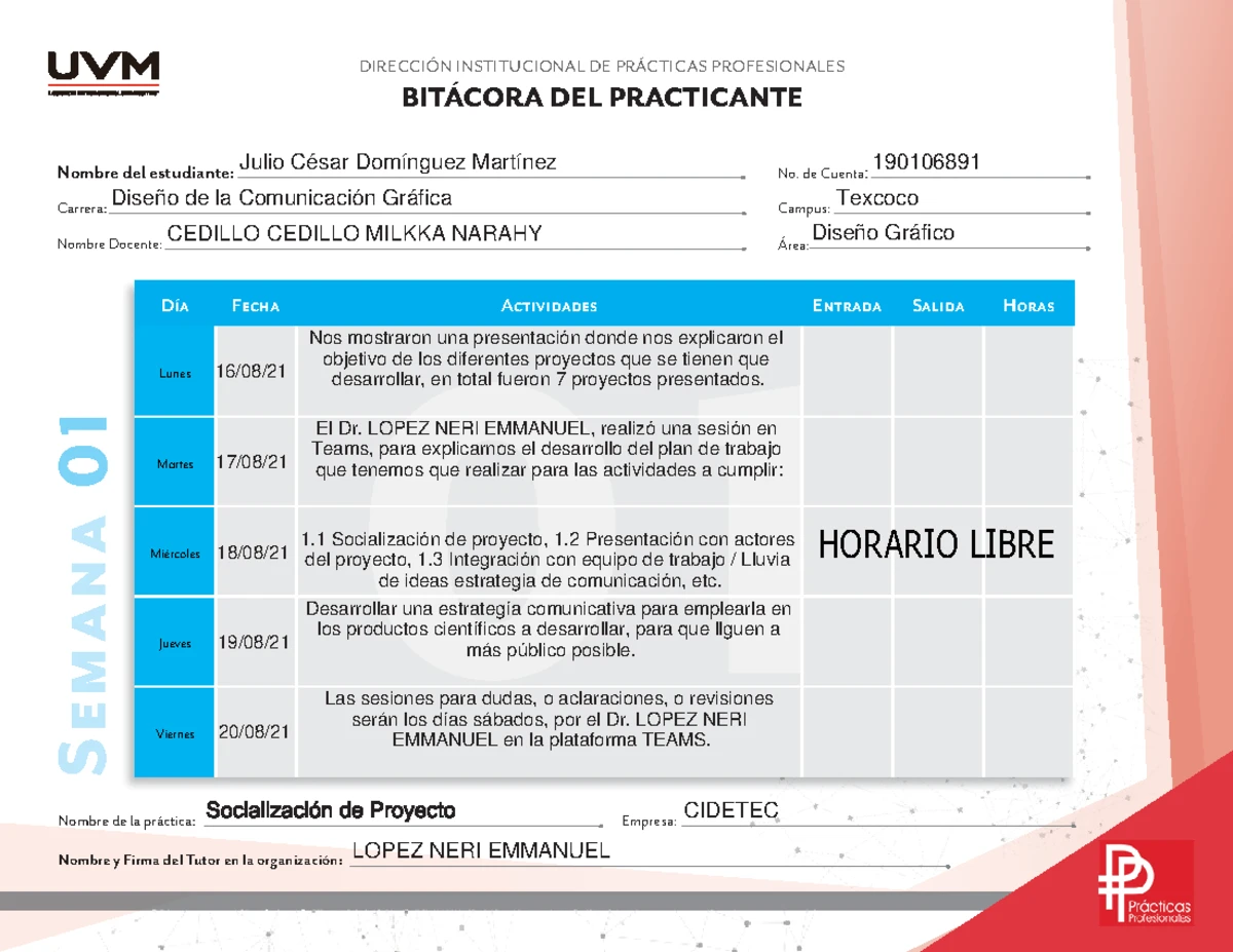 A23 CCC - Bitácora de Prácticas Profesionales en Recepción - Studocu