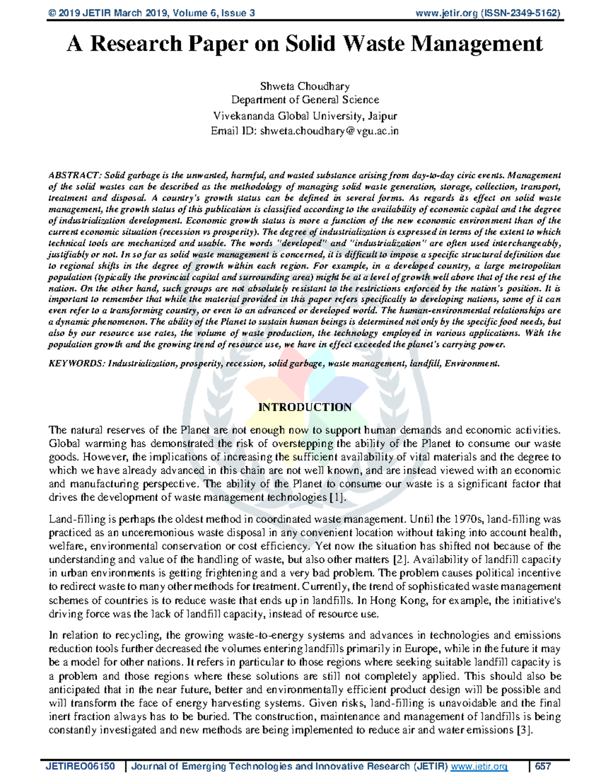 Jetireo 06150 - Solid Waste Management (SWM) Research - A Research ...