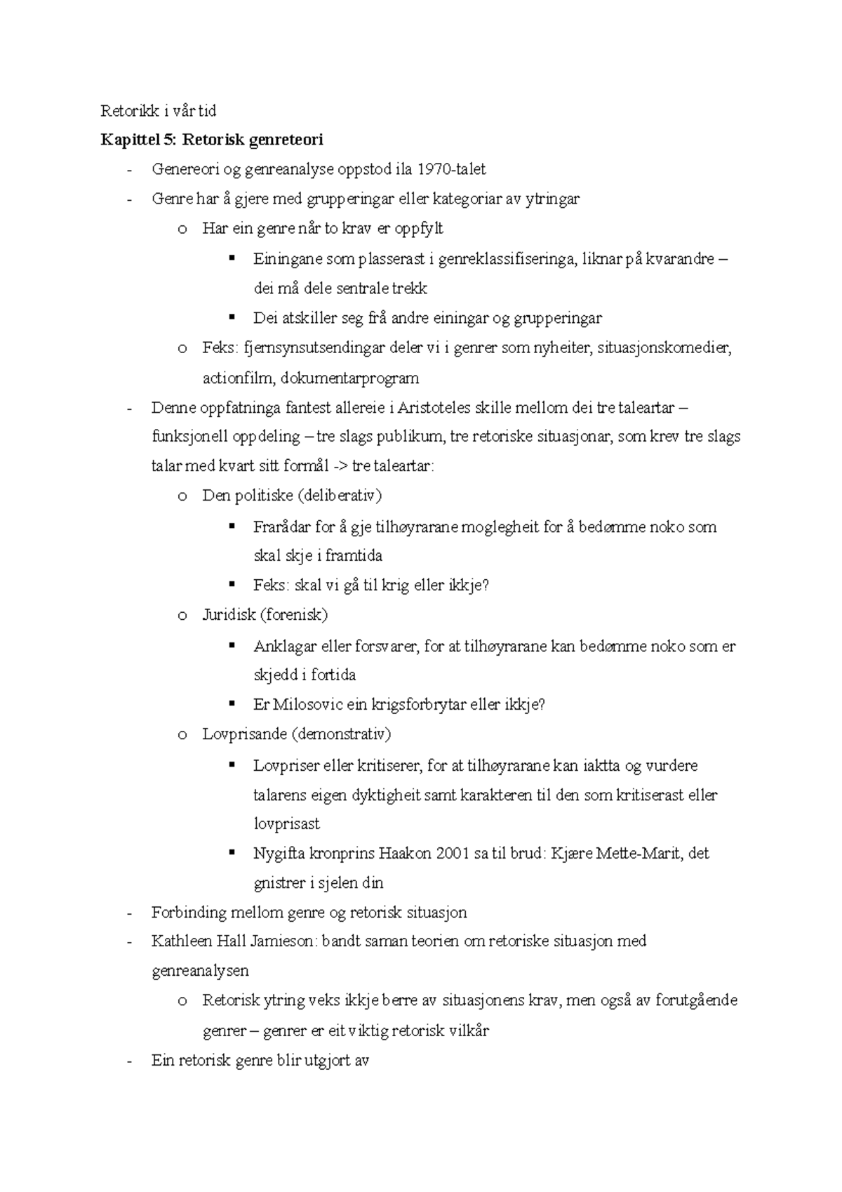 Retorisk genreteori - Sjangerteori - Retorikk i vår tid Kapittel 5 ...