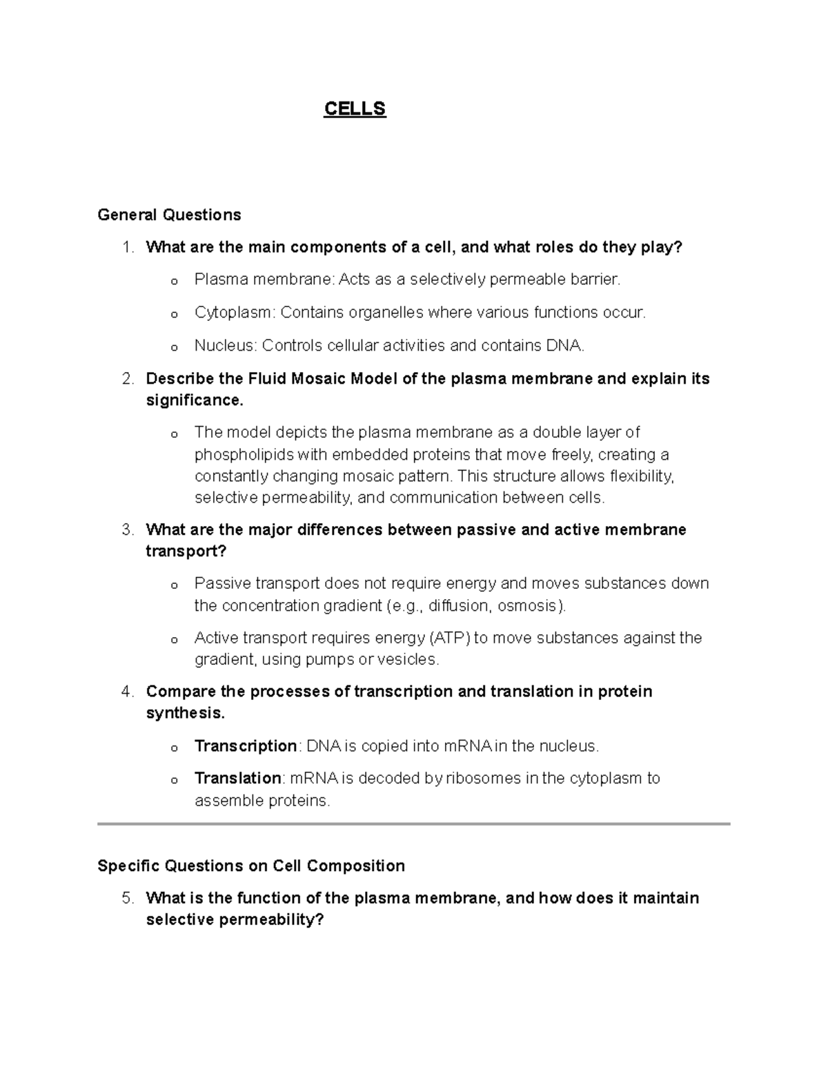 CELLS 101: General Questions & Answers on Cell Structure and Function ...