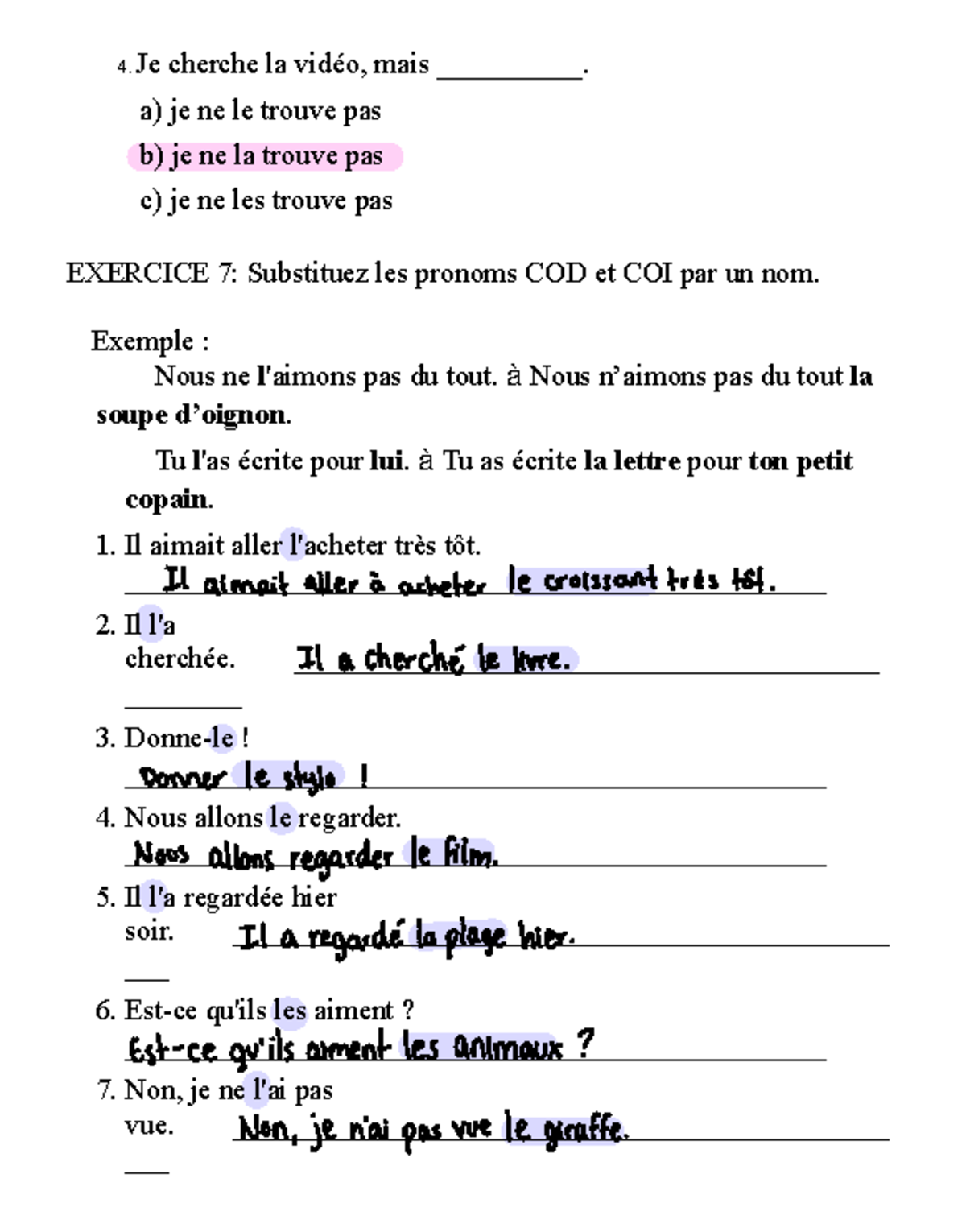 COD et COI - Exercices de Pratique Répondues et Éclaircissements - Studocu