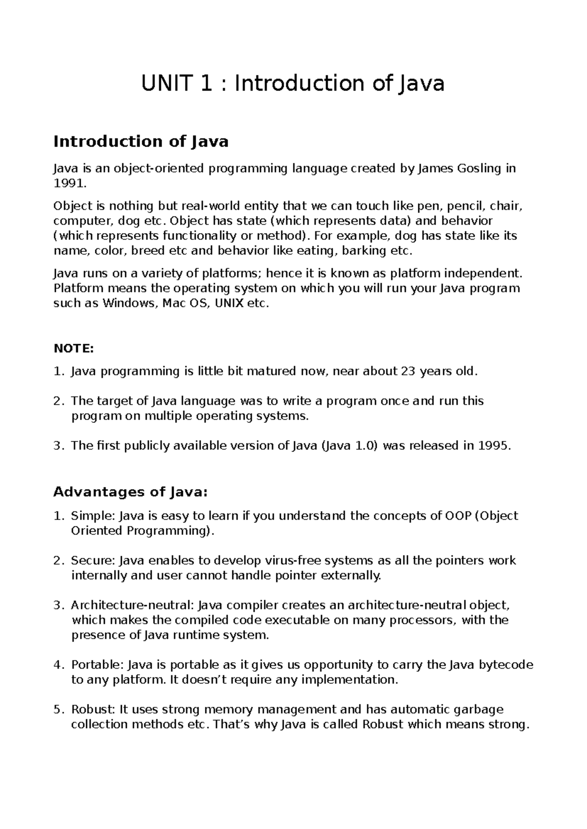 Module 1: Intro to Java Programming Concepts and History - Studocu