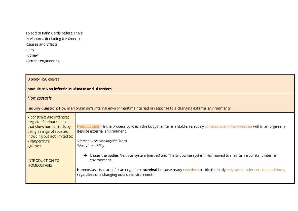 Module 8: Non-Infectious Diseases & Disorders - HSC Biology Notes - Studocu