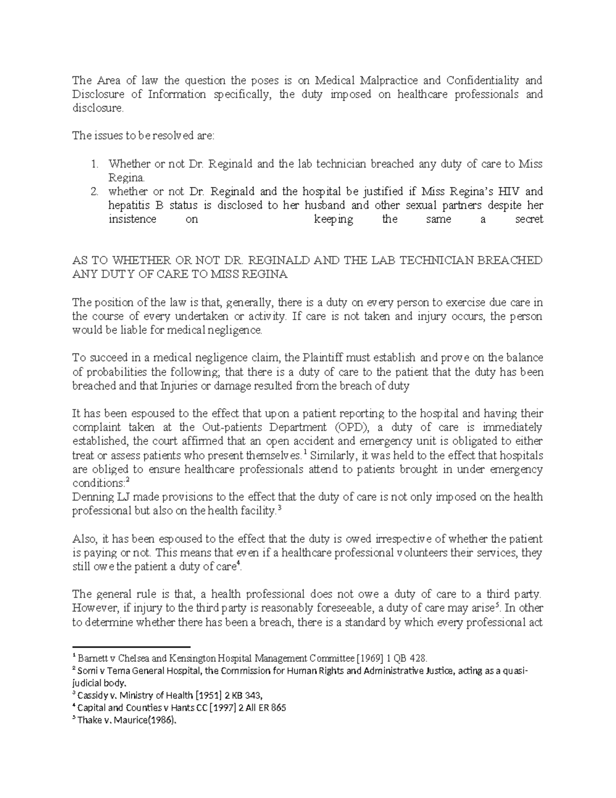 MED LAW - Assignment on medical negligence - The Area of law the ...