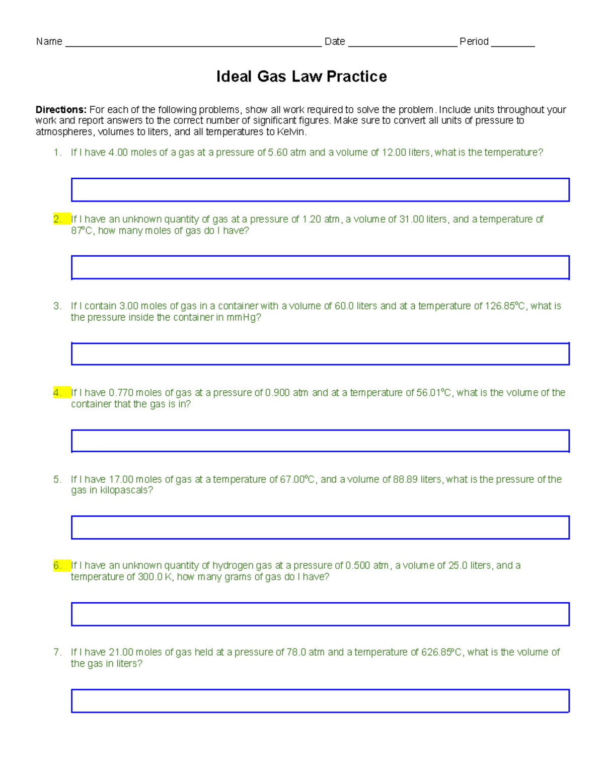 Honors+-+Ideal+Gas+Law+Practice - Name ...