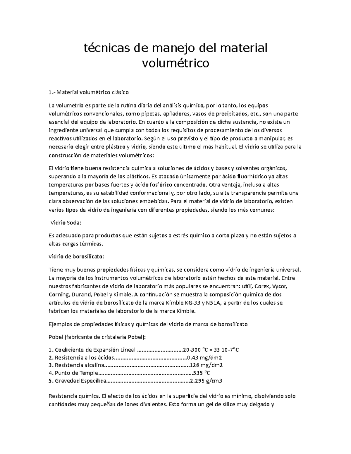 Técnicas de Manejo del Material Volumétrico en Análisis Químico - Studocu