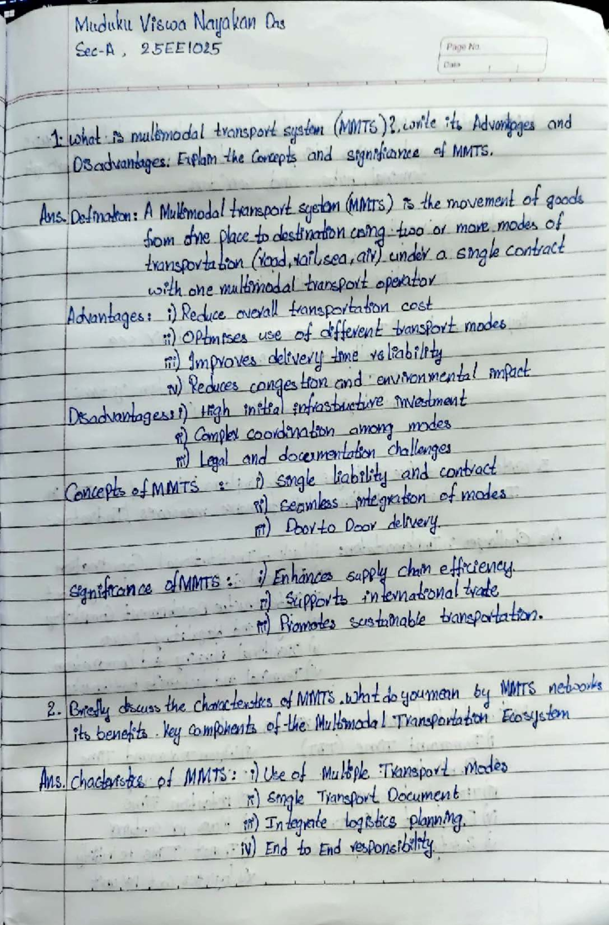 25EE1025-IMTE Assignment 1: Multimodal Transportation Challenges and ...