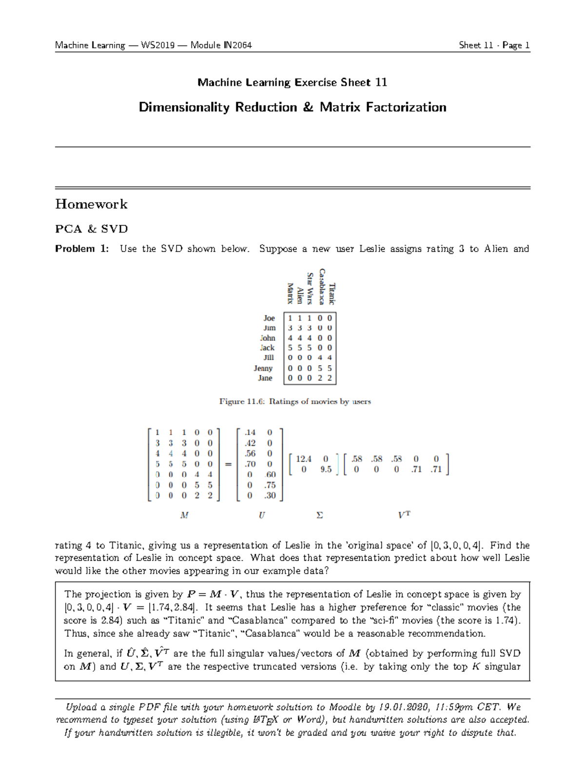 Exercise solution 11 dim reduction - Machine Learning Exercise Sheet 11 Dimensionality Reduction ...
